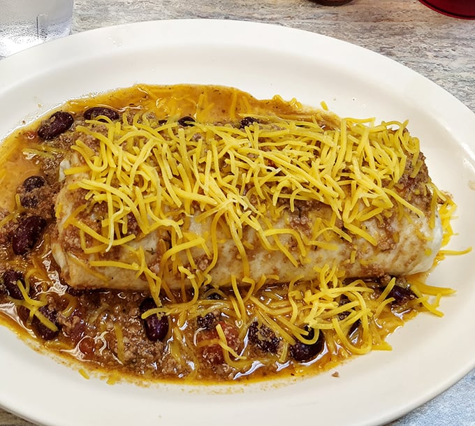 This breakfast burrito isn't messing around. Smothered in chili and cheese, it's the morning equivalent of a warm hug from your favorite aunt.