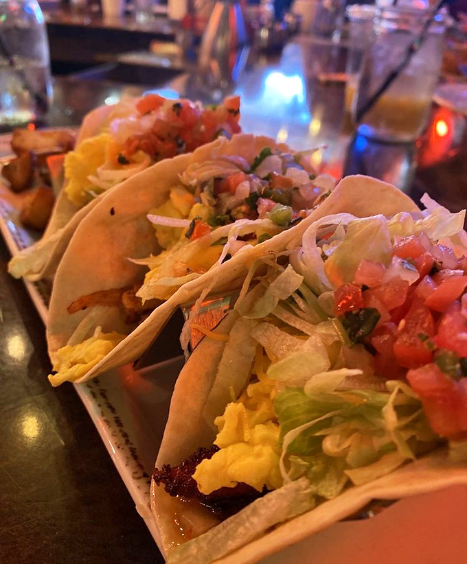 These breakfast tacos aren't just morning fuel—they're a fiesta on a plate. Fresh pico de gallo adds a brightness that coffee alone can't deliver.