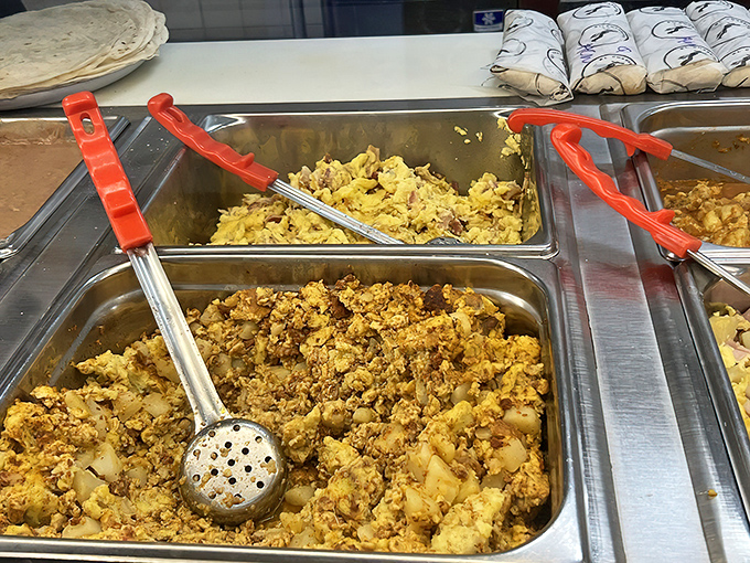 Breakfast choices laid out like a savory treasure map. X marks the spot where chorizo meets eggs.