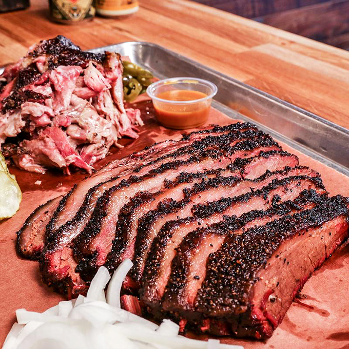 Brisket with that perfect bark and pink smoke ring—the barbecue equivalent of finding the Holy Grail in Gilbert, Arizona.
