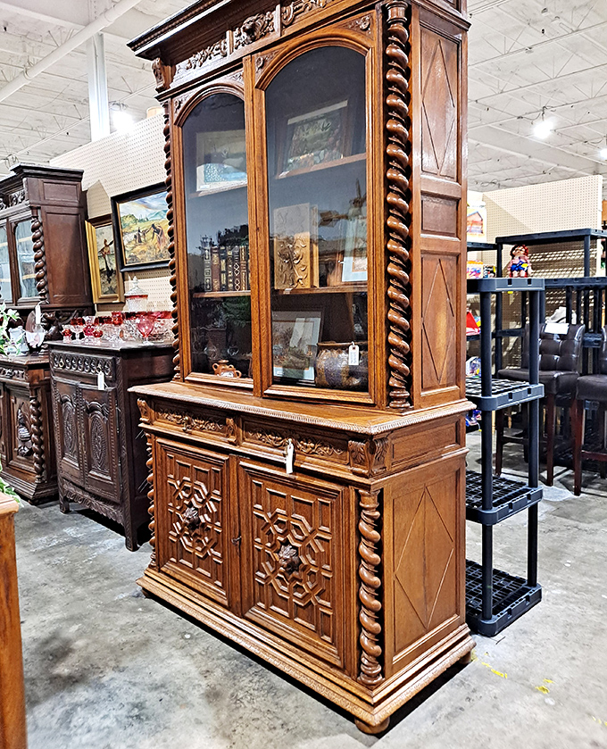 This isn't just a cabinet—it's a time machine disguised as furniture, with carved details that would make today's flat-pack assemblers weep with inadequacy.