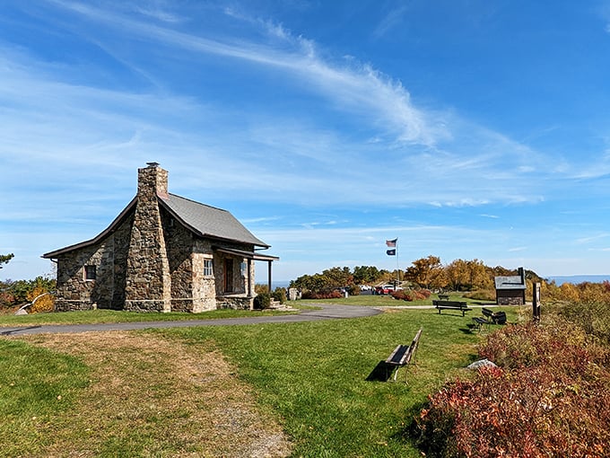 The historic stone cabin looks like something from a Wyeth painting, weathered and wonderful in equal measure.