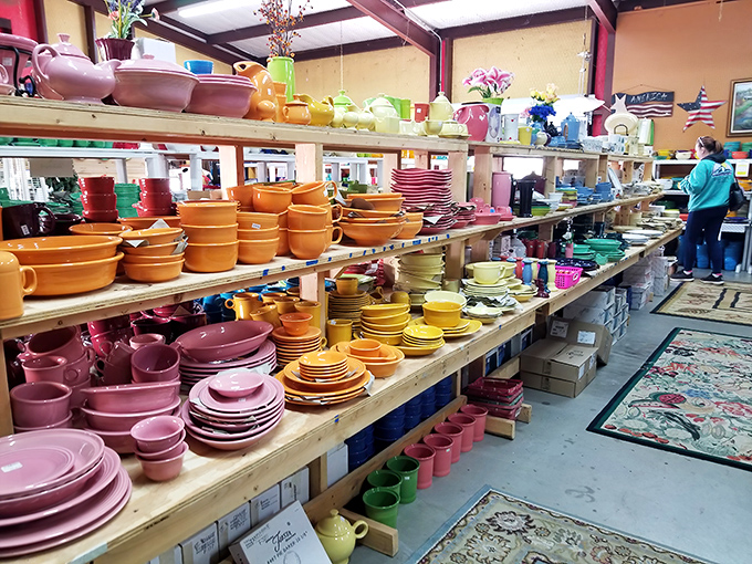 Fiestaware heaven! This rainbow array of ceramic dishes could turn any dinner party into a color therapy session. Your grandmother would approve.