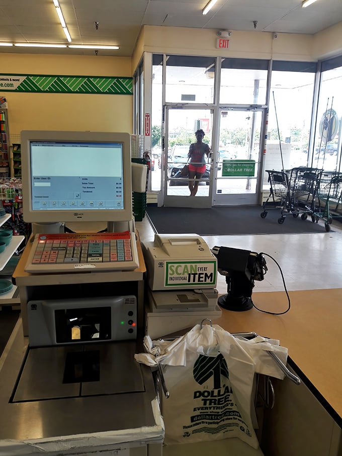 Command central where your small fortune of finds gets tallied. Notice that "SCAN EVERY ITEM" sign – no sneaky bargain bundling allowed!