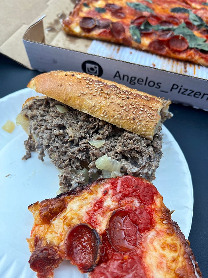 The perfect duo – a cheesesteak that means business and pizza that doesn't mess around. Like Batman and Robin, if they were delicious.