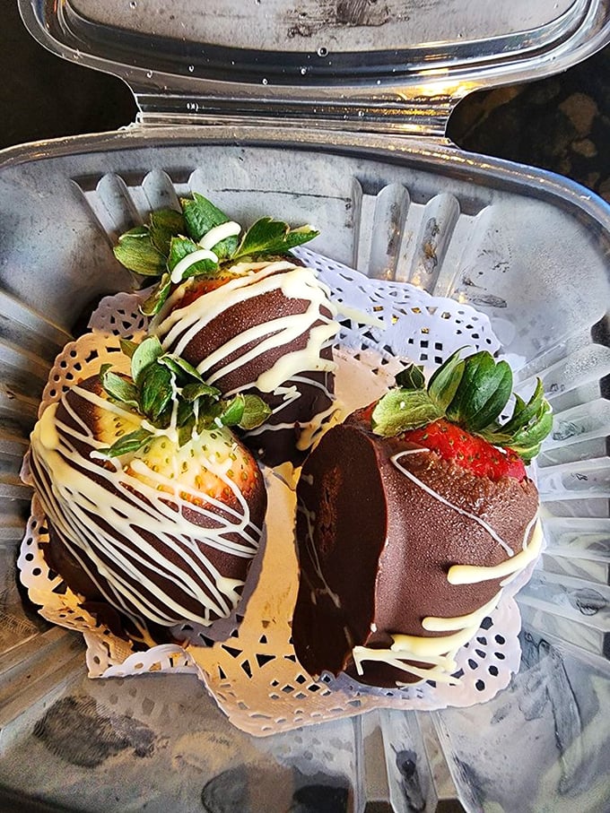 These chocolate-covered strawberries look like they're dressed for a fancy gala, but taste even better than they look.
