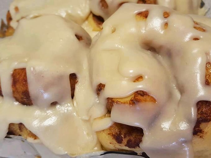 These cinnamon rolls aren't just breakfast – they're an event. That glaze doesn't drip, it cascades like a sugary waterfall of childhood dreams.