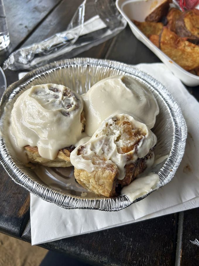 These cinnamon rolls aren't just breakfast—they're an argument for dessert at dawn, with vanilla cream cheese frosting that would make angels weep.