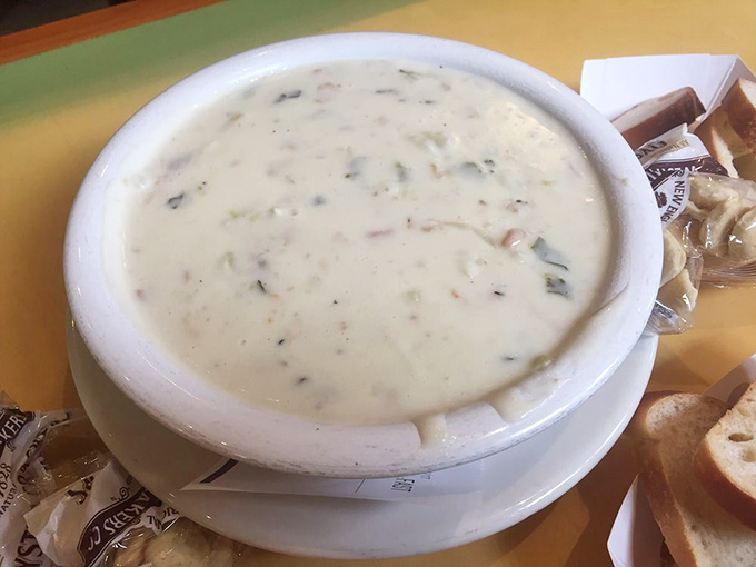 Behold, the legendary clam chowder – creamy, soul-warming perfection that's made New Englanders question their life choices after just one spoonful.