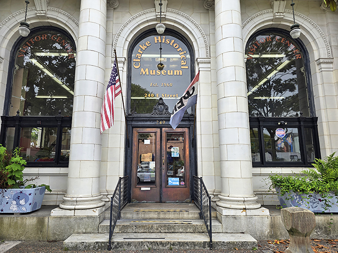 The Clarke Historical Museum's grand entrance promises treasures within. Those columns aren't just supporting the building—they're holding up centuries of local history.
