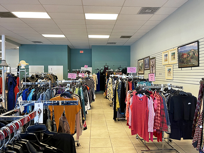 Color-coded clothing racks make hunting for that perfect outfit less like searching for a needle in a haystack and more like a strategic mission.