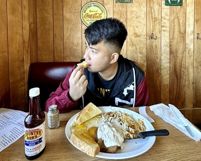 Country fried steak with gravy isn't just breakfast—it's edible therapy that makes Monday mornings slightly less criminal.