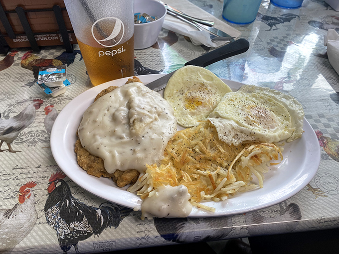 Country fried steak nirvana! This gravy-smothered masterpiece has converted more health-conscious eaters than any self-help book ever written.