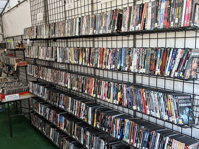 Not Netflix, not streaming, but actual physical DVDs—a nostalgic treasure trove for movie buffs who still appreciate holding their entertainment.