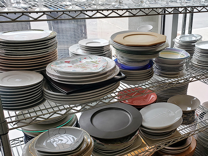 Dish-covery zone! Enough plates to host a dinner party for your entire neighborhood, with enough left over for when someone inevitably drops one.