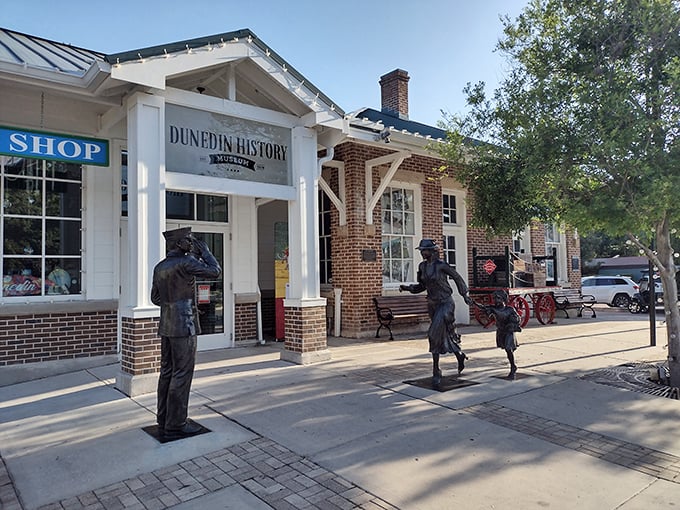 History isn't just preserved at the Dunedin Museum—it's celebrated with life-sized bronze figures that seem ready to share stories of yesteryear.