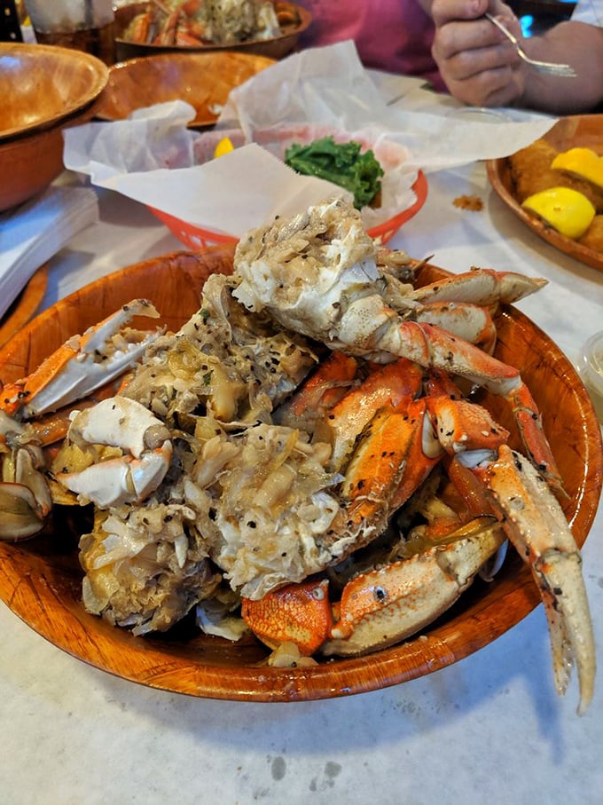Dungeness crab in its full glory—nature's puzzle box of sweet meat that rewards those patient enough to crack the code.