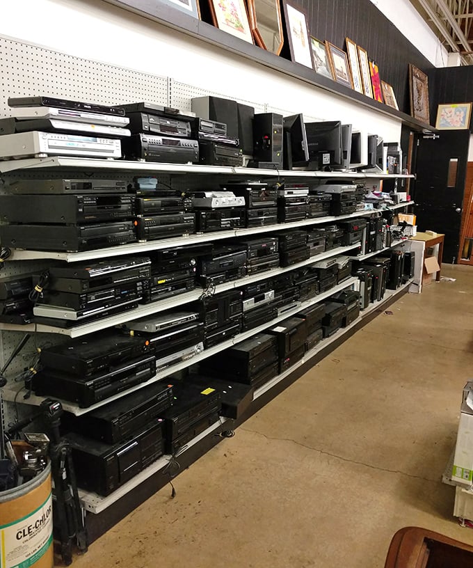 Technology graveyard or vintage tech paradise? One shopper's obsolete DVD player is another's nostalgic movie night waiting to happen.