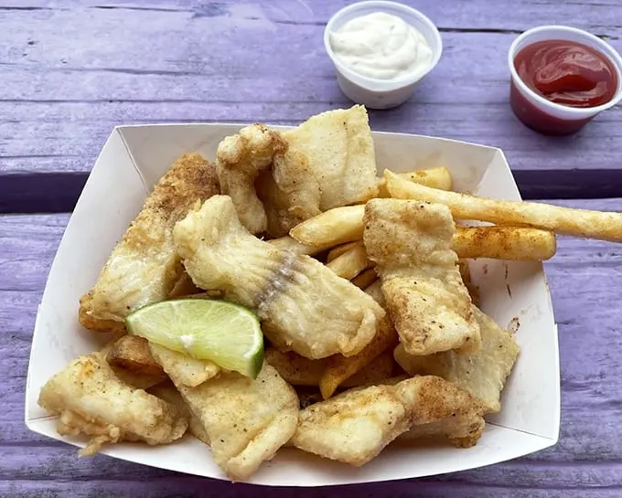 Golden-battered fish fillets nestled against crispy fries—the kind of simple perfection that makes you wonder why anyone bothers with fancy food.