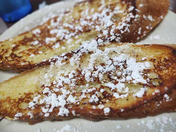 French toast dusted with powdered sugar – the breakfast equivalent of a warm hug on a cold Ohio morning.