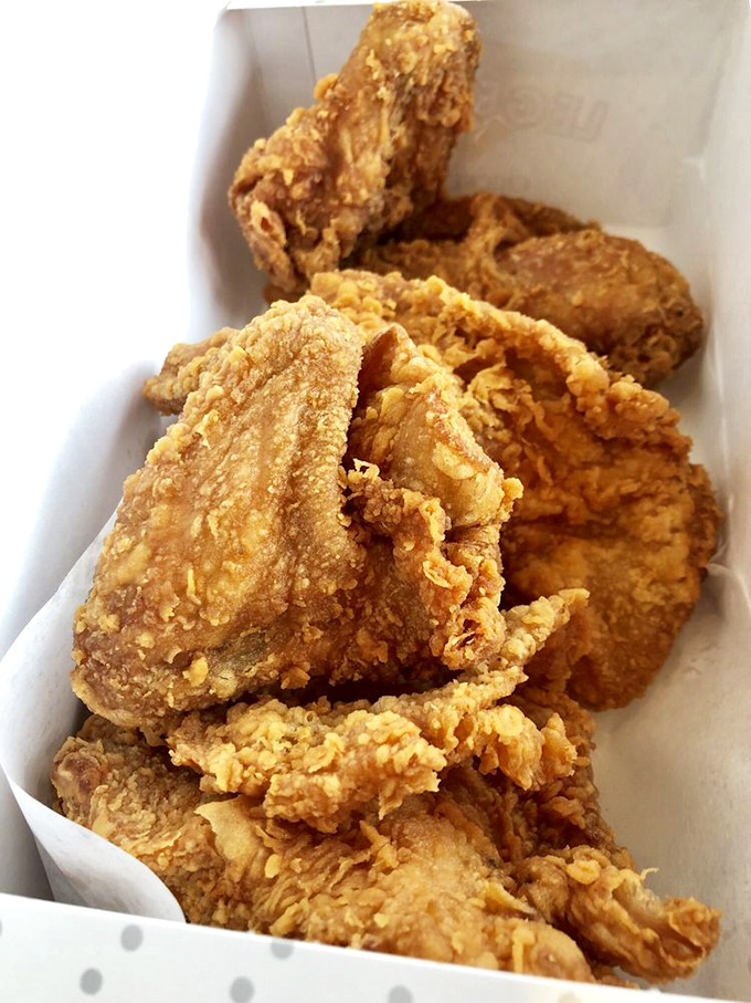 Golden-brown perfection in a box. This chicken has the kind of crispy exterior that makes a satisfying crackle sound just looking at it.