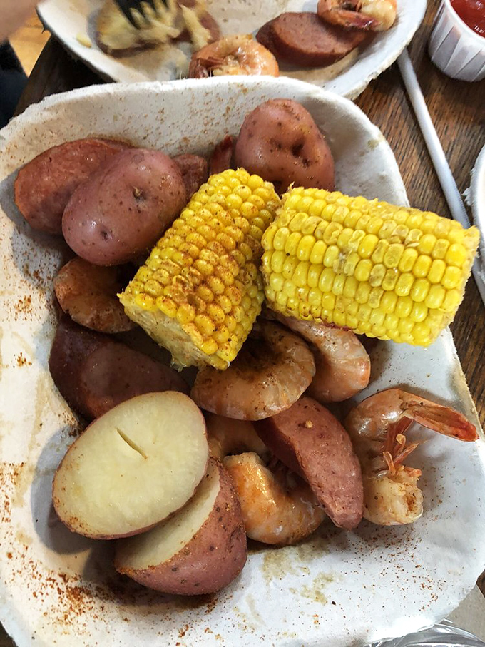Not a single frog was harmed in the making of this Lowcountry masterpiece. Shrimp, sausage, corn, and potatoes—the Mount Rushmore of comfort food.