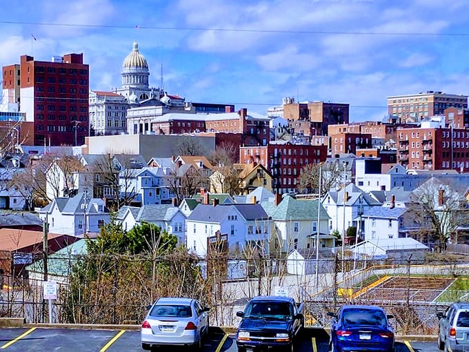 The city's residential architecture spans decades of American design, with that stunning courthouse dome playing peekaboo between buildings like a neighborhood landmark.