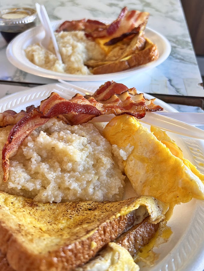Grits so creamy they could make a Northerner convert, eggs that practically glow, and bacon that's achieved that perfect crisp-yet-chewy harmony. Breakfast nirvana.