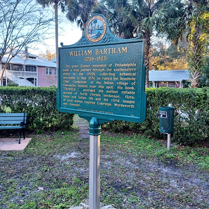 History isn't just in books here—it's on every street corner. This marker honors William Bartram, whose explorations would make today's travel influencers look like homebodies.