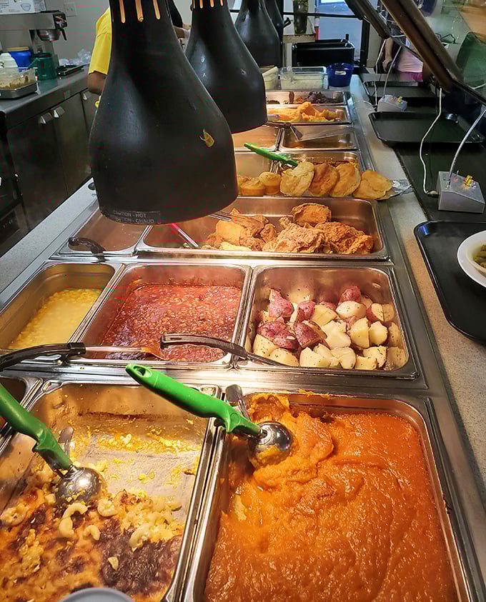 The cafeteria line at OJ's is where decisions get tough and diets go to die. That sweet potato soufflé isn't asking for permission.