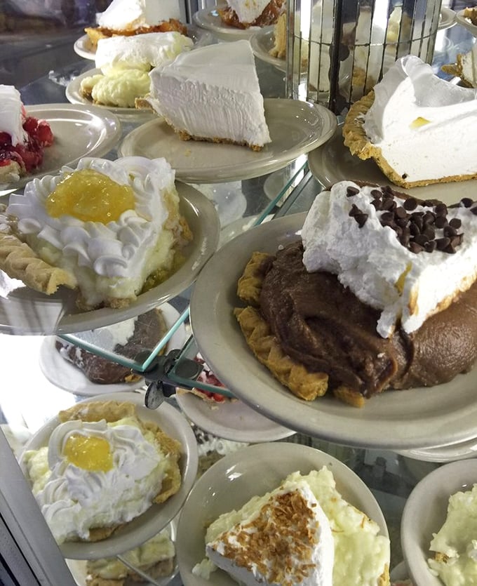 The pie case at Yoder's is like the Louvre of desserts—each slice a masterpiece of cream, crust, and the kind of joy money usually can't buy.