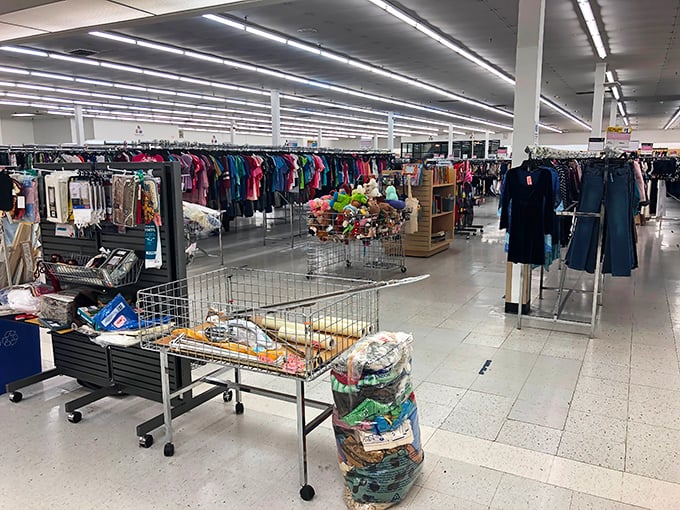 Endless racks stretch toward the horizon like a secondhand galaxy, each hanger potentially holding that perfect find you didn't know you needed.