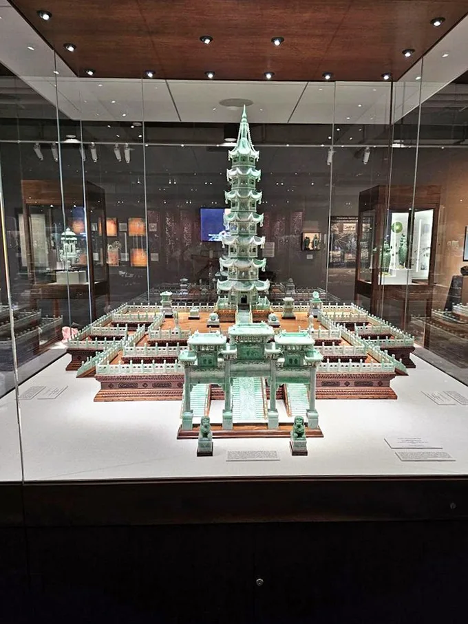 Not your average dollhouse—this jade pagoda showcases the patience and precision of master carvers who transformed stone into architectural poetry.