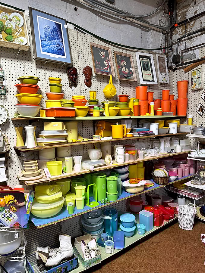 A rainbow of vintage Tupperware and kitchenware that would make your grandmother exclaim, "I had that exact avocado-green canister set for my flour!"