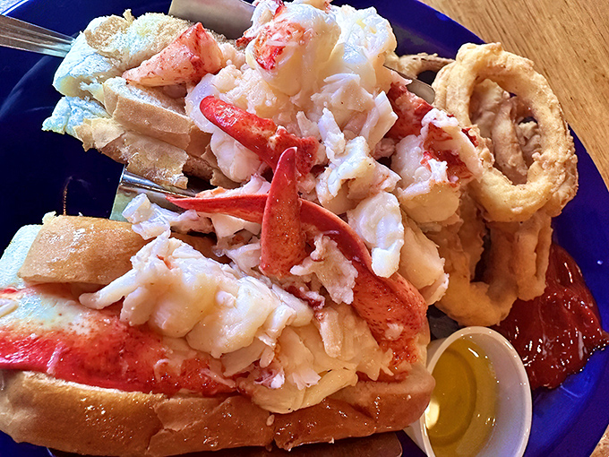 Lobster roll nirvana achieved! Chunks of sweet Maine lobster spilling over toasted bread—proof that sometimes the simplest pleasures are the most profound.