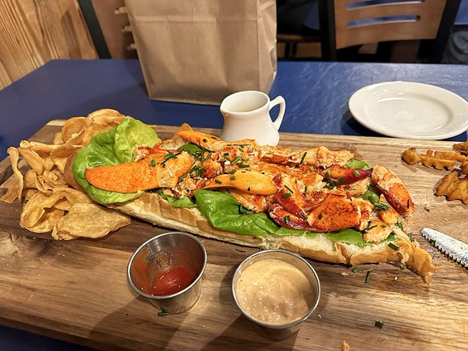 The Connecticut lobster roll—where warm, buttery lobster meat meets toasted perfection. This isn't just lunch; it's a religious experience with drawn butter.