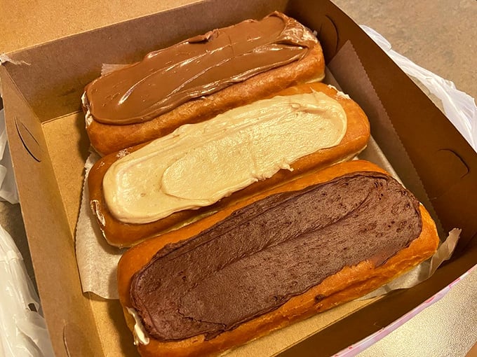 Long Johns that could make a donut shop weep with inadequacy. These cream-filled wonders aren't just pastries—they're the reason elastic waistbands were invented.