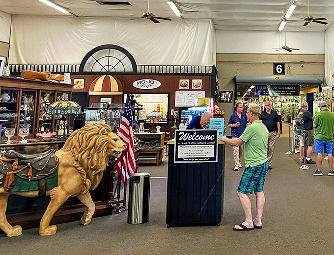 Welcome to the heart of the operation, where treasure hunters refuel. That taxidermied lion has seen more shoppers than a Black Friday sale.