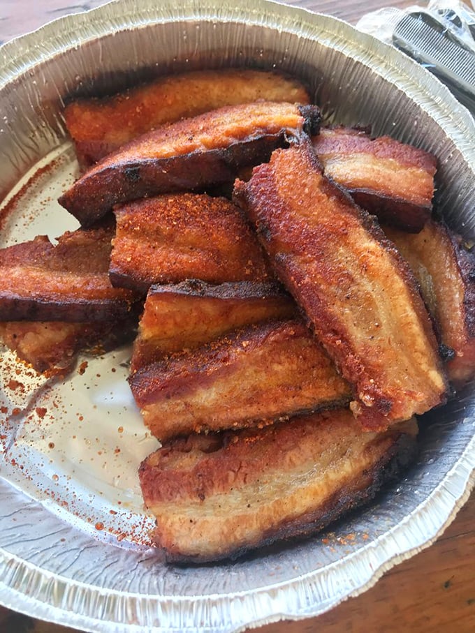 Pork belly that's achieved barbecue nirvana – crispy, succulent, and so good it might make vegetarians question their life choices.
