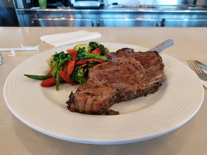 This isn't just prime rib; it's a masterpiece of meat. Perfectly seasoned, expertly cooked, and served with colorful vegetables that aren't just for show.
