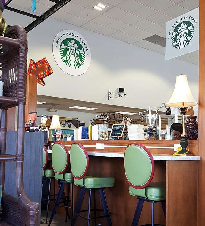 Even your coffee break gets an upgrade here. This little café corner with its retro-chic barstools offers a perfect respite from serious treasure hunting.