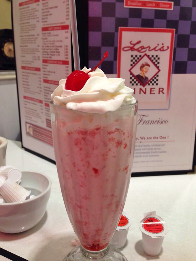 The strawberry milkshake at Lori's doesn't just satisfy—it performs, arriving with whipped cream mountain peaks and that cherry-on-top showmanship we all secretly crave.