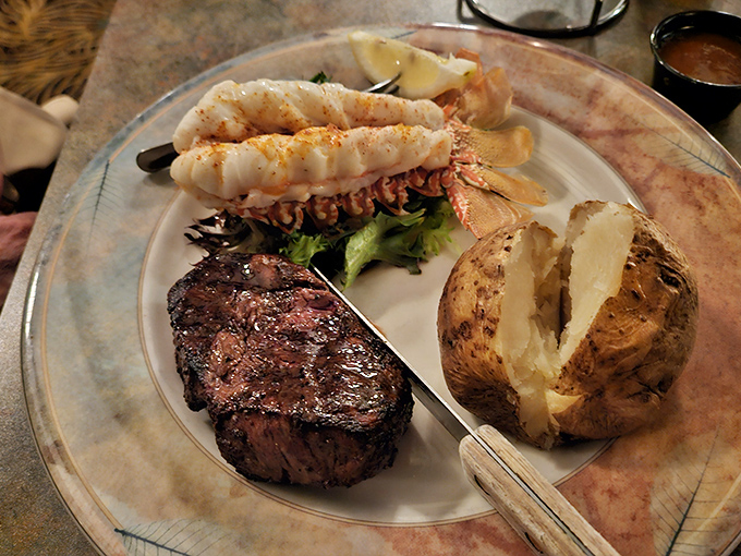 Land meets sea in perfect harmony—a tender steak and succulent lobster tail that might just end the age-old "surf or turf" debate forever.