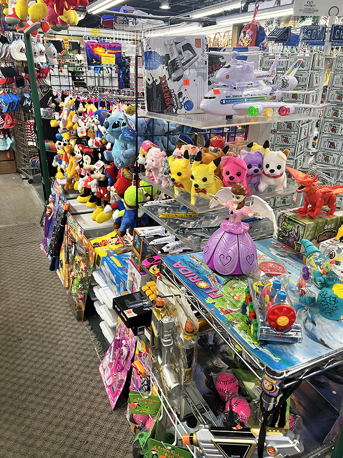 Toy heaven or parent's wallet nightmare? This booth's collection of stuffed animals and playthings could make even the Grinch consider starting a toy chest.