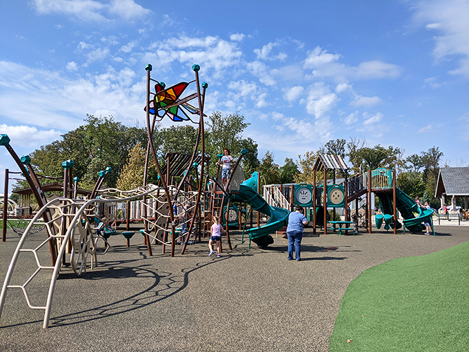 This playground isn't just for kids—it's where childhood memories are manufactured daily, complete with that timeless soundtrack of laughter and "Watch me!"