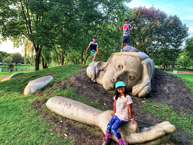 Kids instinctively understand what adults sometimes forget—art is meant to be climbed on, interacted with, and thoroughly enjoyed.