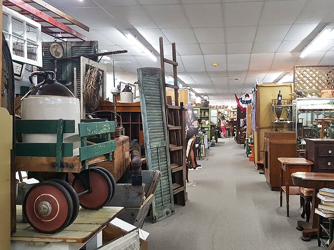 Aisles of possibility stretch before you like chapters in a choose-your-own-adventure book. That vintage wagon wheel isn't just decoration—it's transportation to another era.