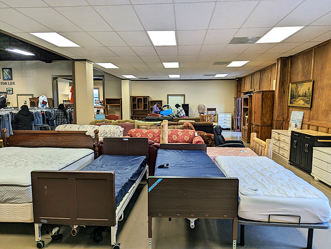 The furniture section offers everything from practical hospital beds to charming wooden frames—proving one person's discard is another's bedroom makeover.