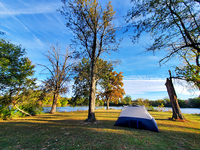 Tent camping with million-dollar waterfront views. No reservation app needed for this slice of tranquility—just canvas, courage, and a cooler of cold ones.