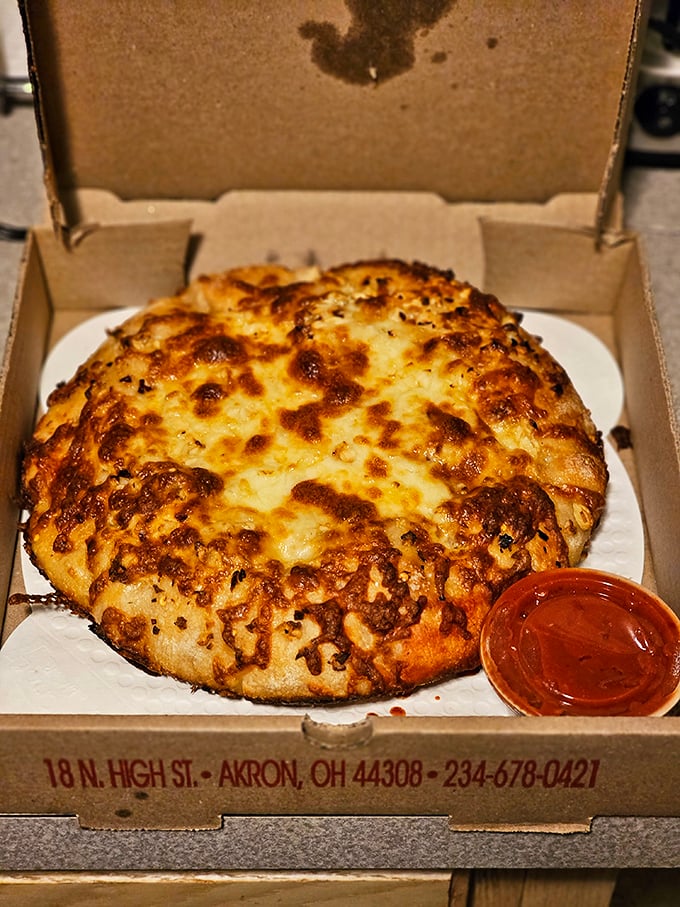 This cheese pizza isn't just food – it's a golden-brown canvas of bubbling perfection that makes you want to write poetry about carbs.